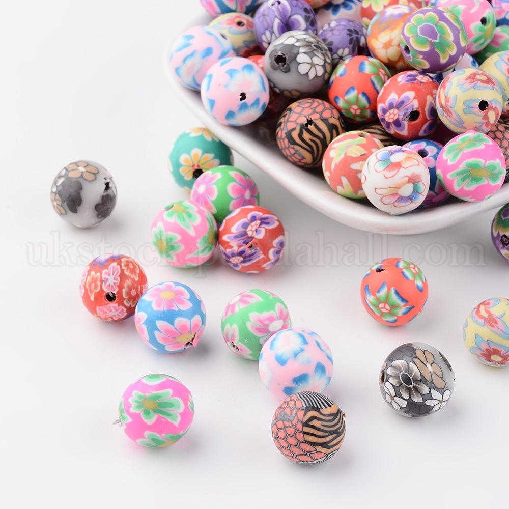 Wholesale Handmade Polymer Clay Beads, Round, Mixed Color, about 12mm ...